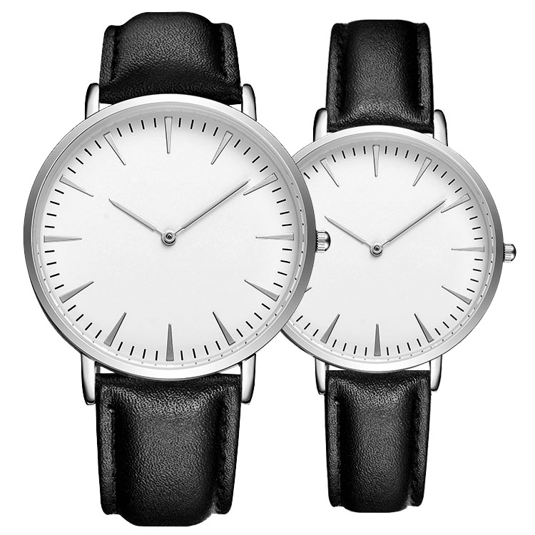 Black Brown Sublimation Leather Quartz Wrist Couple Watch